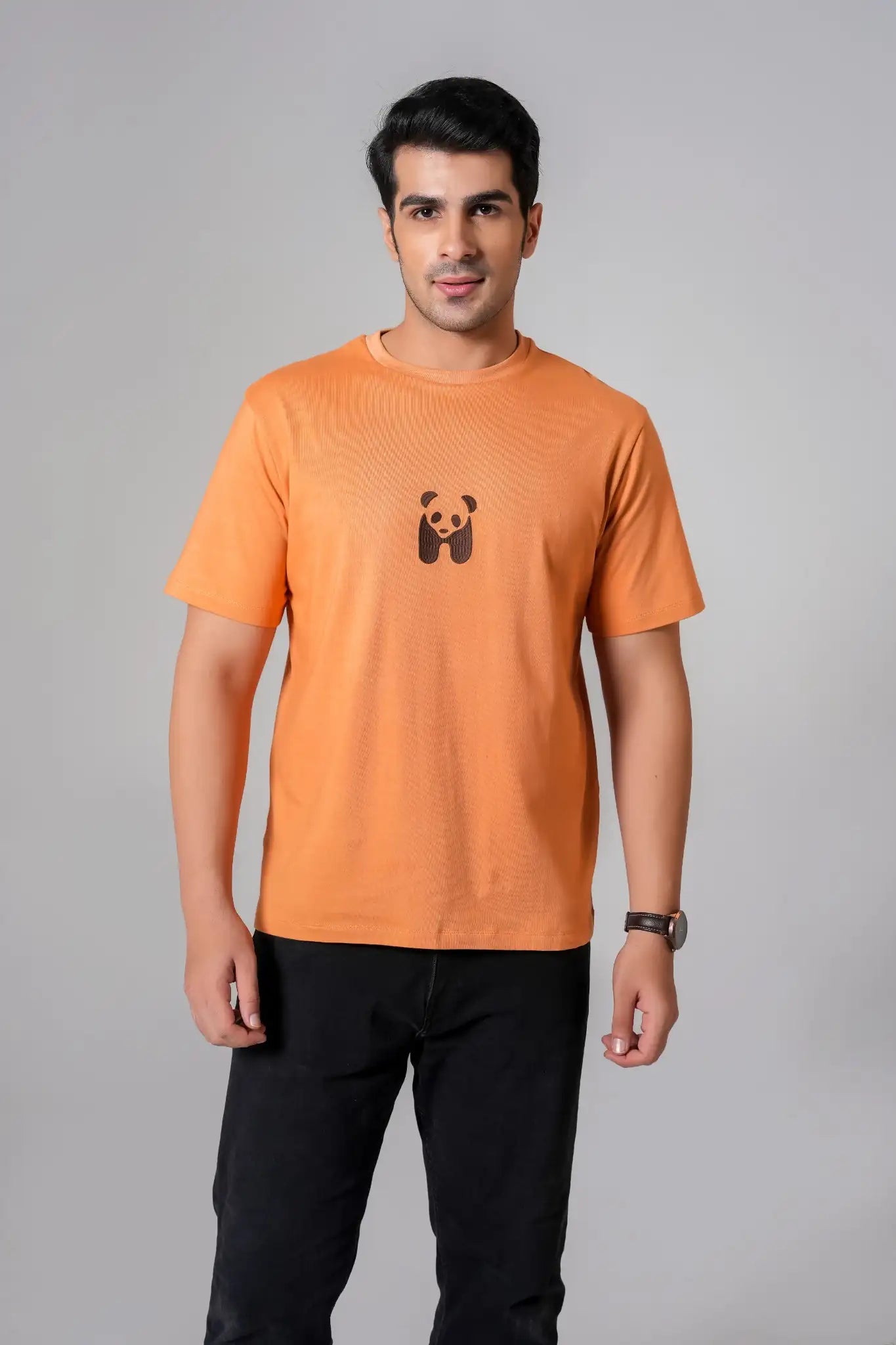 Men's Coral Orange Panda Graphic T-Shirt – 100% Cotton – Drape Panda